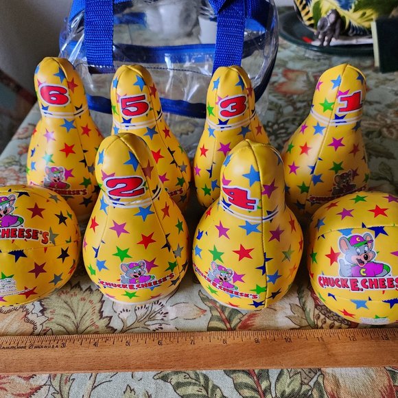 Chuck E Cheese | Toys | Chuck E Cheese Bowling Game Soft Toy 6 Pins 2 ...